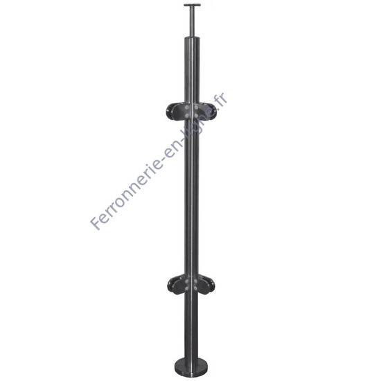 Poteau inox avec ancrage au sol, tube rond, rosace de couverture, 4 ...